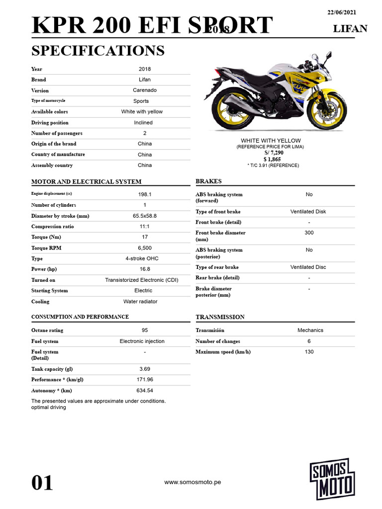 KPR 200 Efi Sport 2018 - Lifan - WhiteandYellow 22 06 2021 | PDF ...