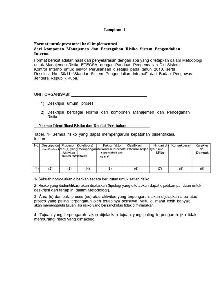 Format Manajemen Risiko dan Kontrol Interno | PDF