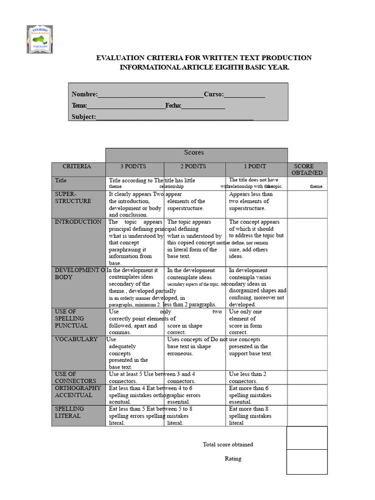 Evaluation Guidelines For Informative Text | PDF | Spelling | Linguistics