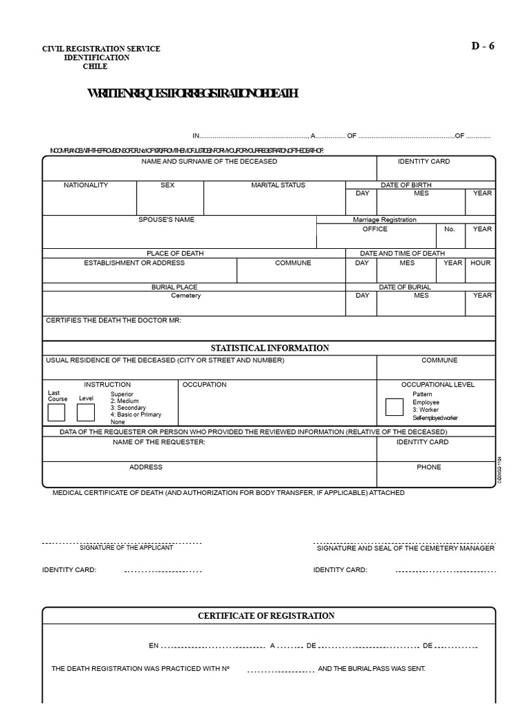 Death Registration Form | PDF | Identity Document | Government And ...