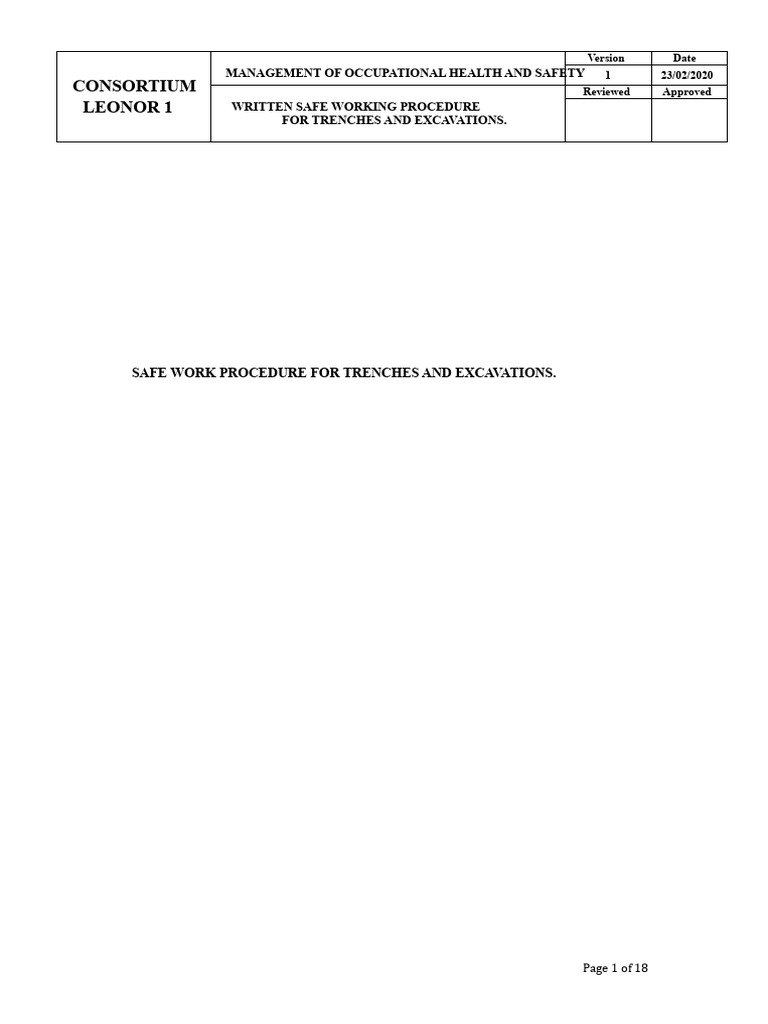 Excavation and Trench Procedure | PDF | Occupational Safety And Health ...