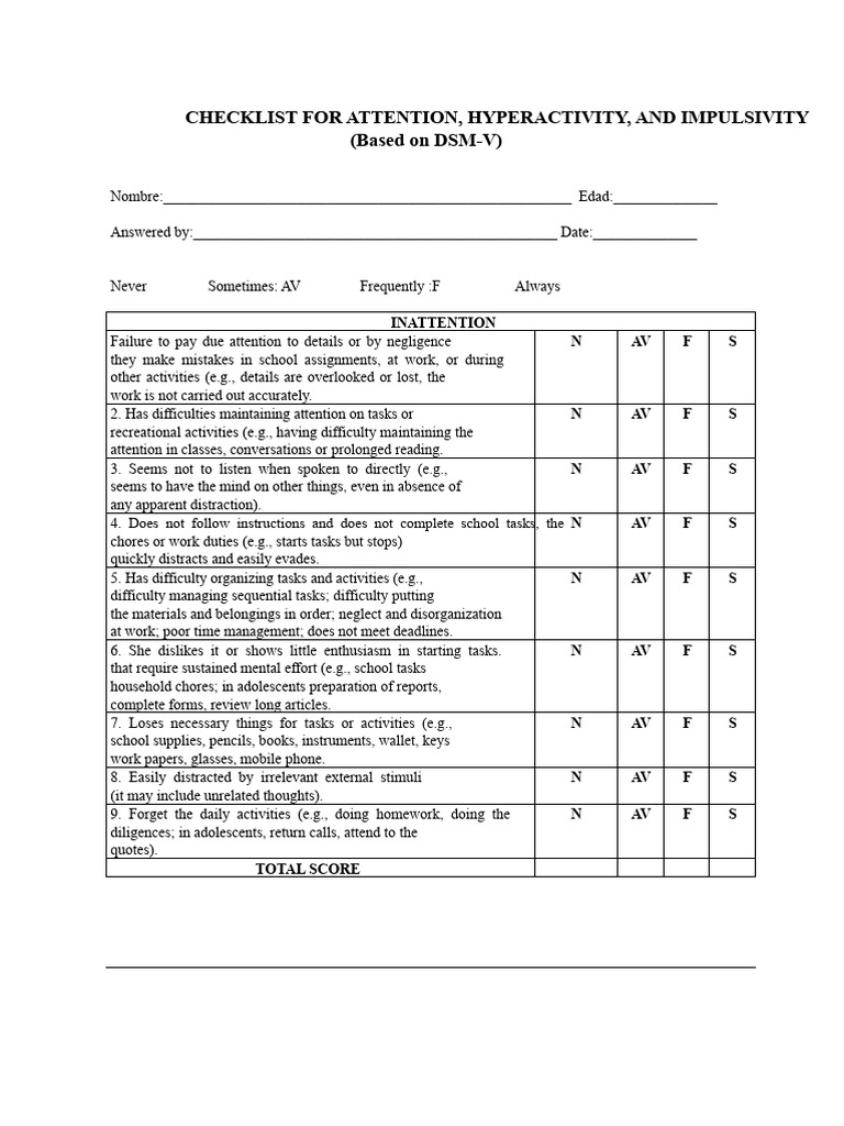 Attention Checklist | PDF | Attention | Attention Deficit Hyperactivity ...