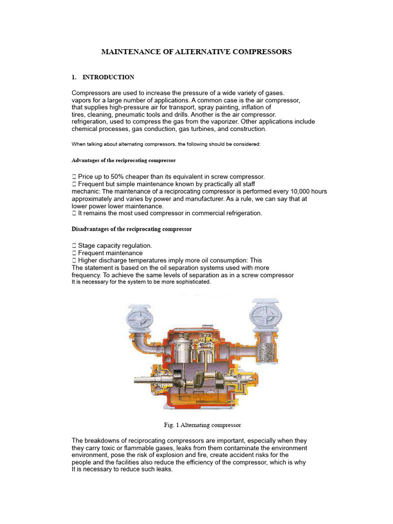 ALTERNATIVE COMPRESSORS Maintenance | PDF | Piston | Mechanical Engineering