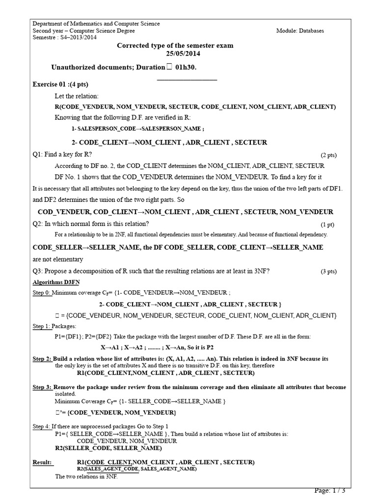 Databases Exam Solutions and Analysis | PDF | Databases | Data Model