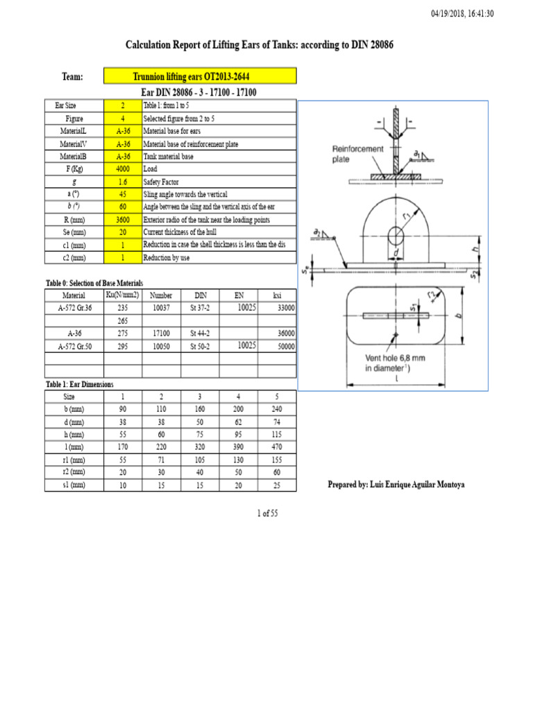 Lifting Ear Calculation Report DIN 28086 | PDF | Fracture | Yield ...