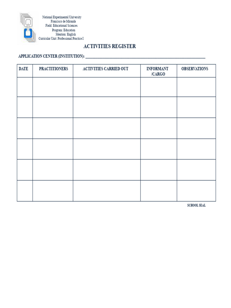 Activity Registration in Institutions - In-Person | PDF