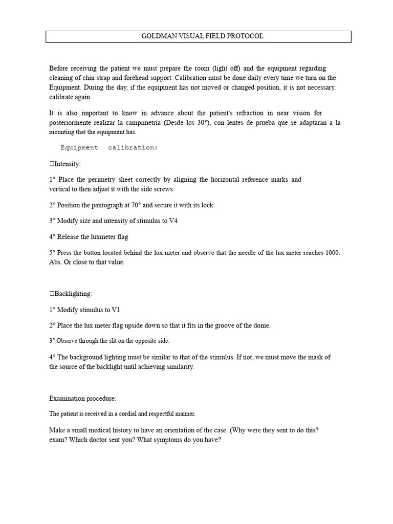 Goldman Visual Field Protocol | PDF | Eye | Vision