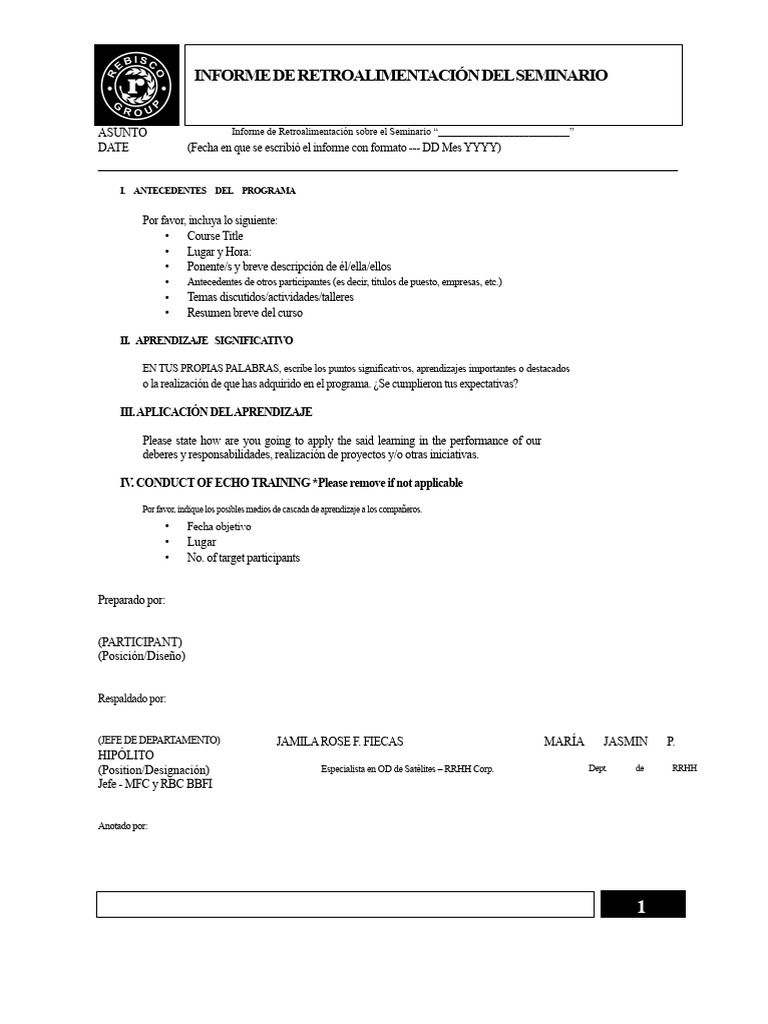 Formato Del Informe de Retroalimentación Del Seminario - Revisado | PDF