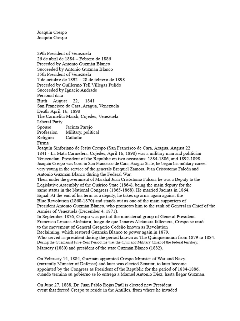 Joaquín Crespo | PDF | Venezuela