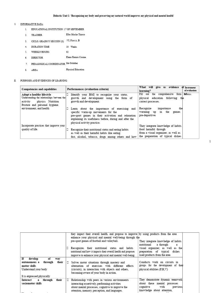 Model of Learning Unit in Physical Education Ruth | PDF | Cognition ...