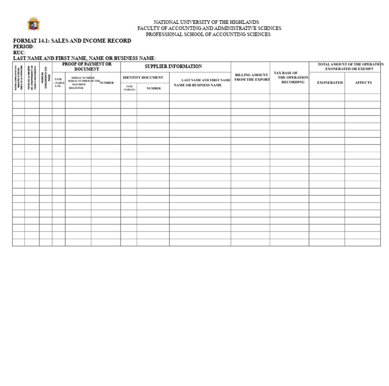Form 14.1 Sales and Income Register | PDF