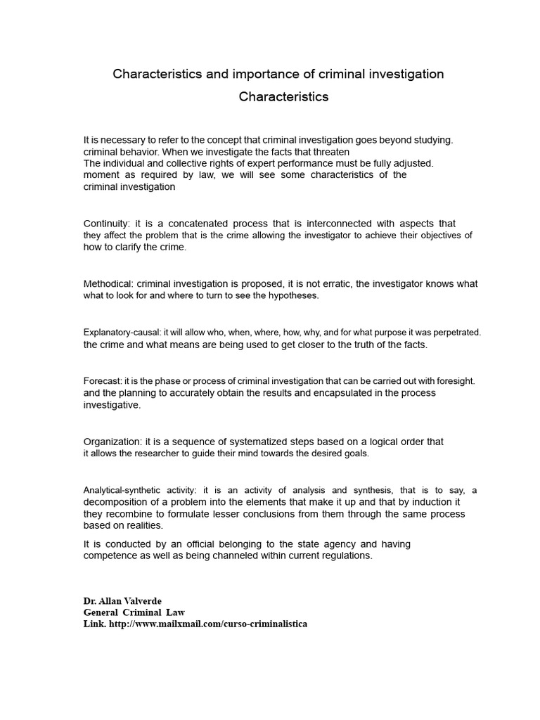 Characteristics and Importance of Criminal Investigation | PDF | Crimes ...