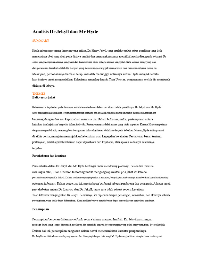 Analisis DR Jekyll Dan MR Hyde | PDF