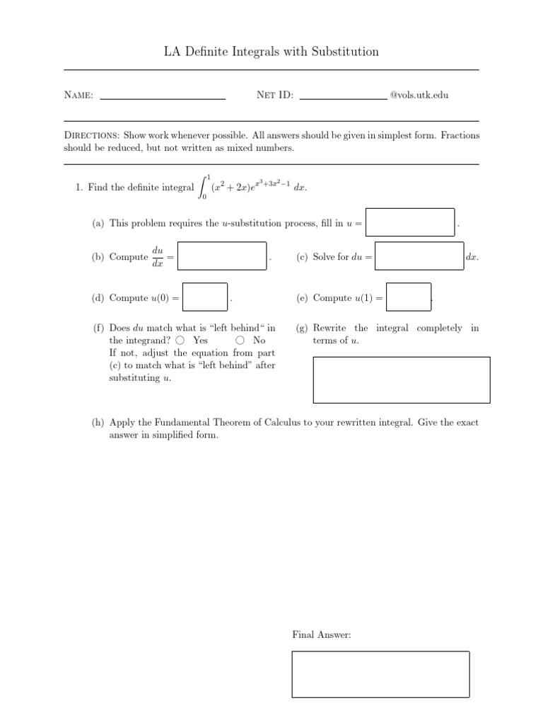 Definite Integrals with Substitution Guide | PDF | Integral ...