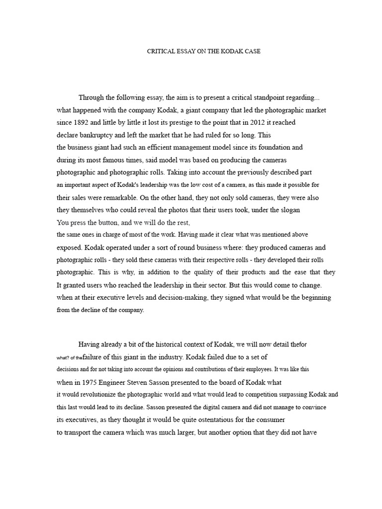 Critical Essay On The Kodak Case | PDF | Camera | Economies
