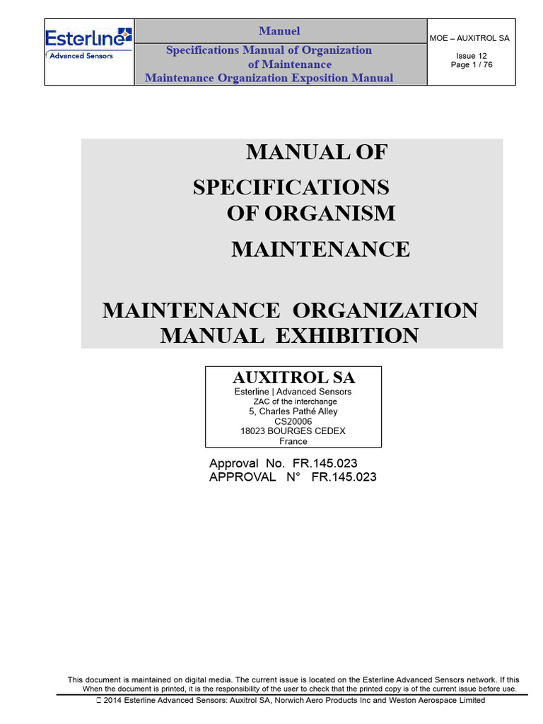 Maintenance Organization Manual Specifications | PDF | Quality ...