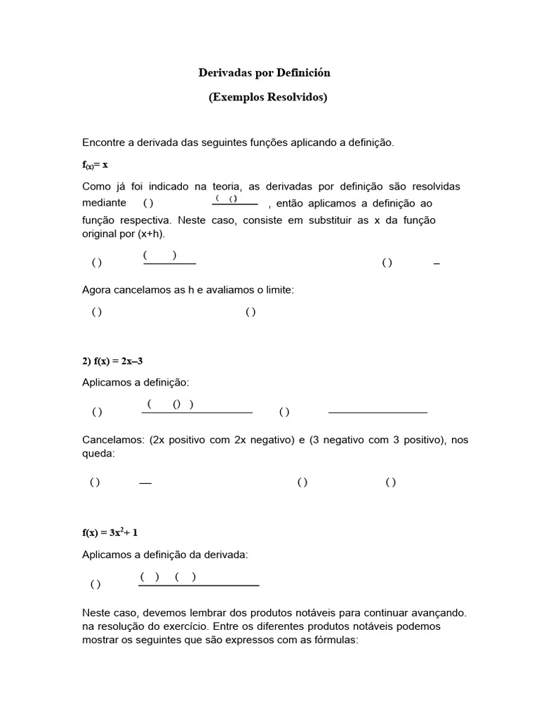 Exercícios Derivadas Por Definição (2° Corte) | PDF | Derivado ...