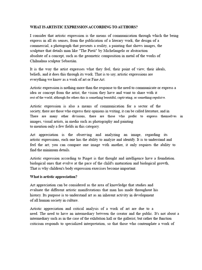 Understanding Artistic Expression and Appreciation | PDF | Experience ...