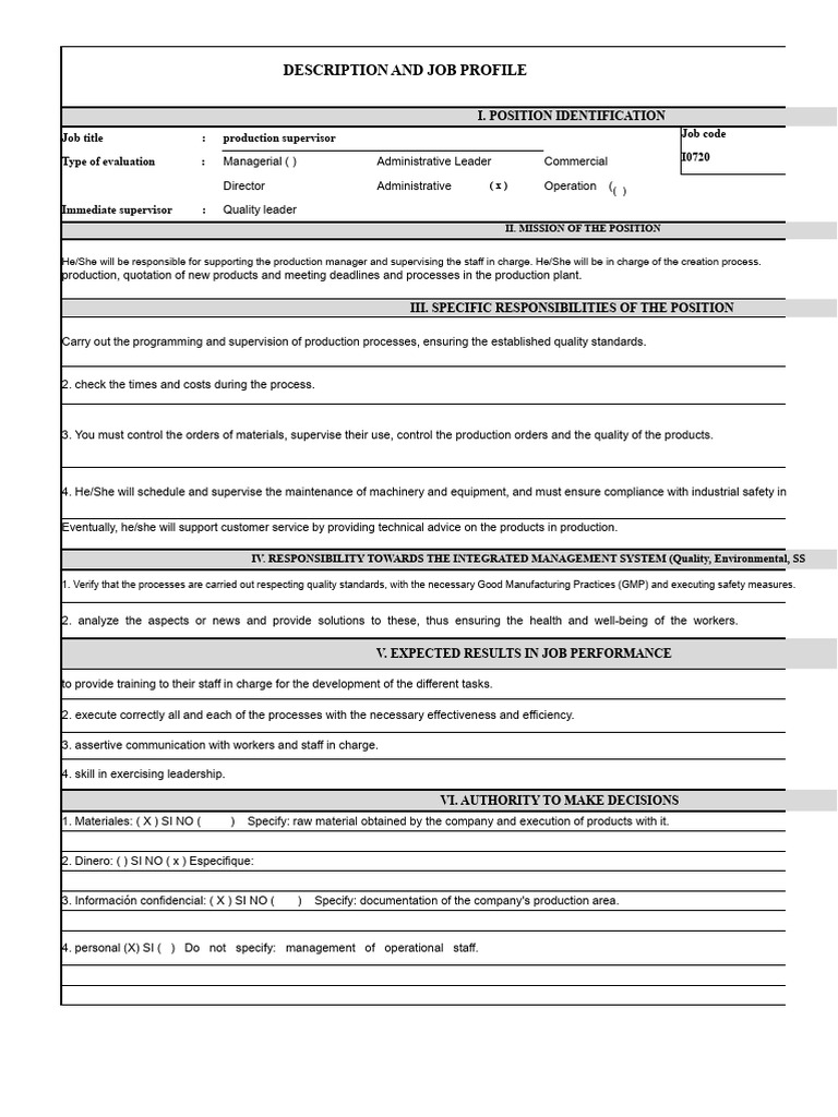 Profile of The Production Supervisor Position | PDF | Occupational ...