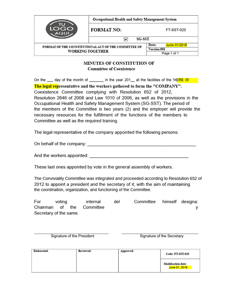 Occupational Health Safety Committee Formation | PDF | Committee ...