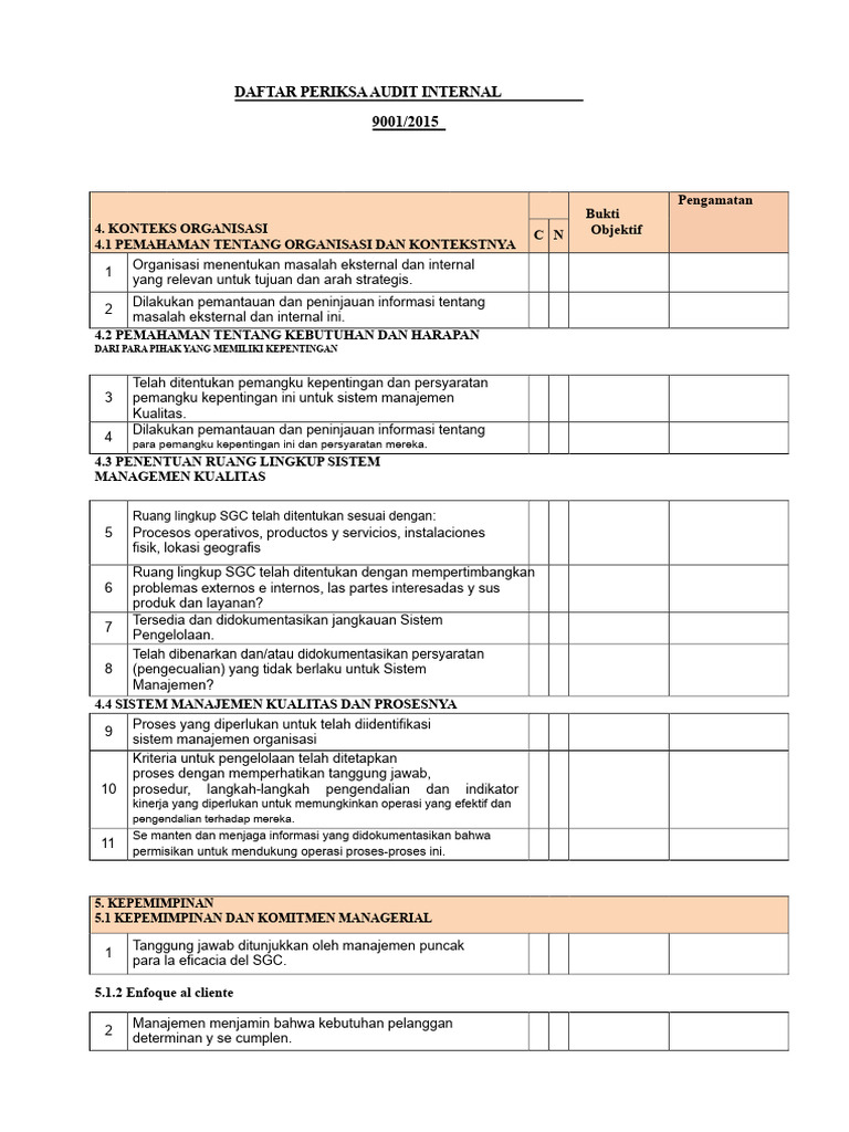 Daftar Periksa ISO 9001 | PDF