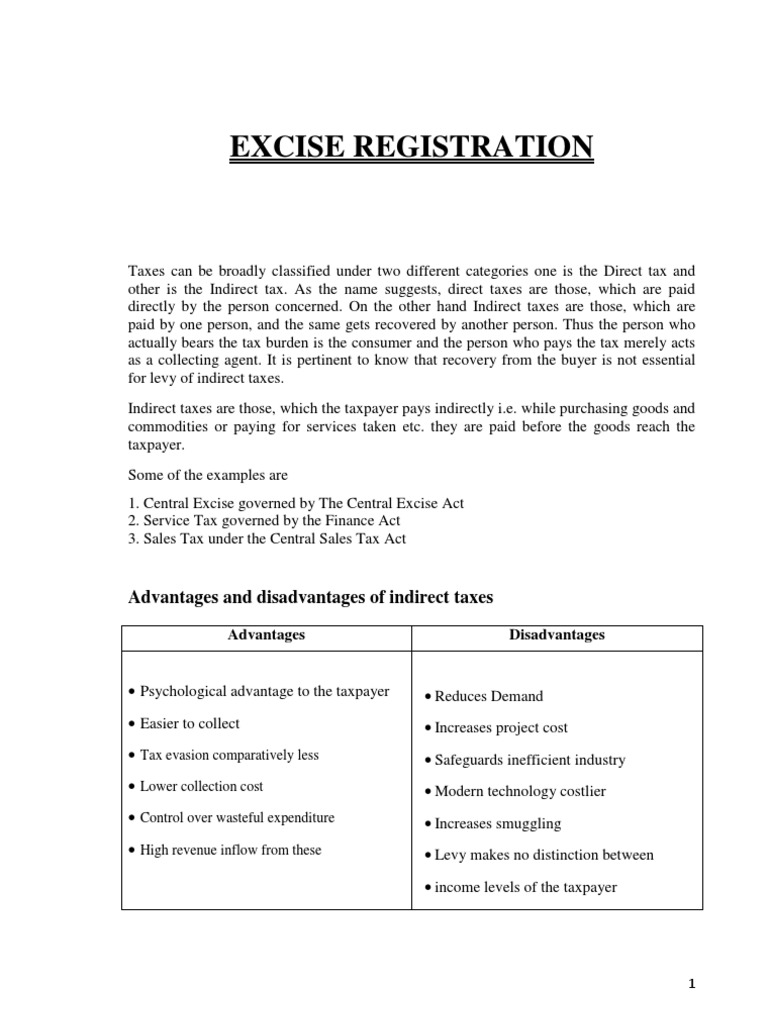 Excise Registration: Advantages and Disadvantages of Indirect Taxes ...