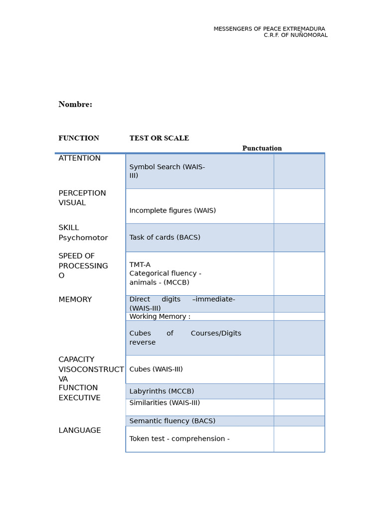 Neuropsychological Evaluation Protocol | PDF