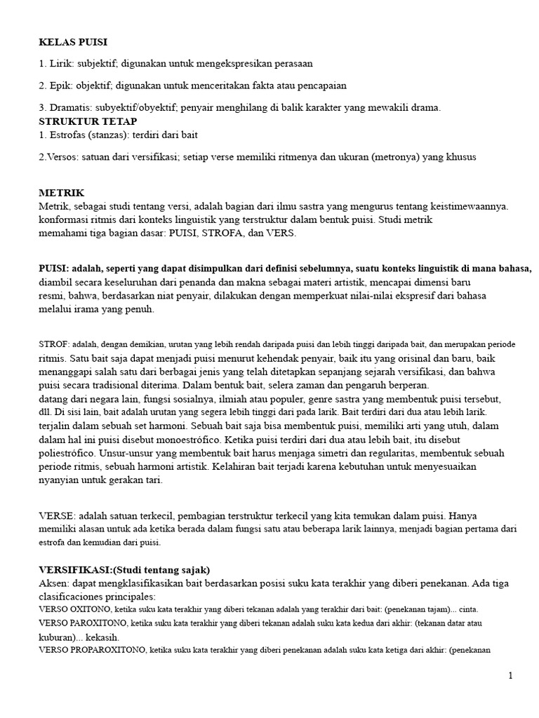 Kelas Puisi: Struktur dan Metrik | PDF