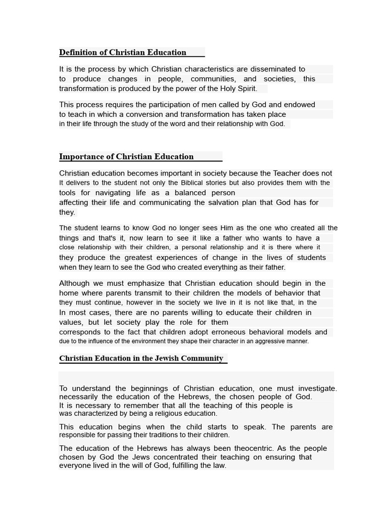 Importance of Christian Education Today | PDF | Bible | God