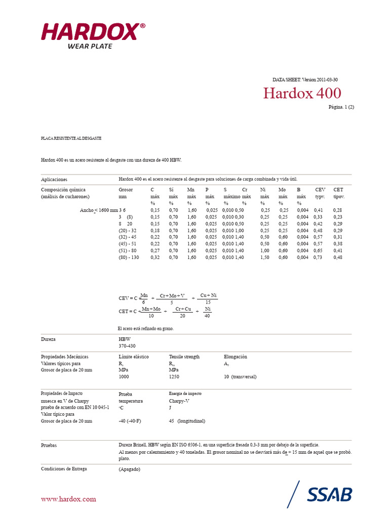 Placa Hardox 400: Acero Resistente al Desgaste | PDF | Acero | Ciencia ...