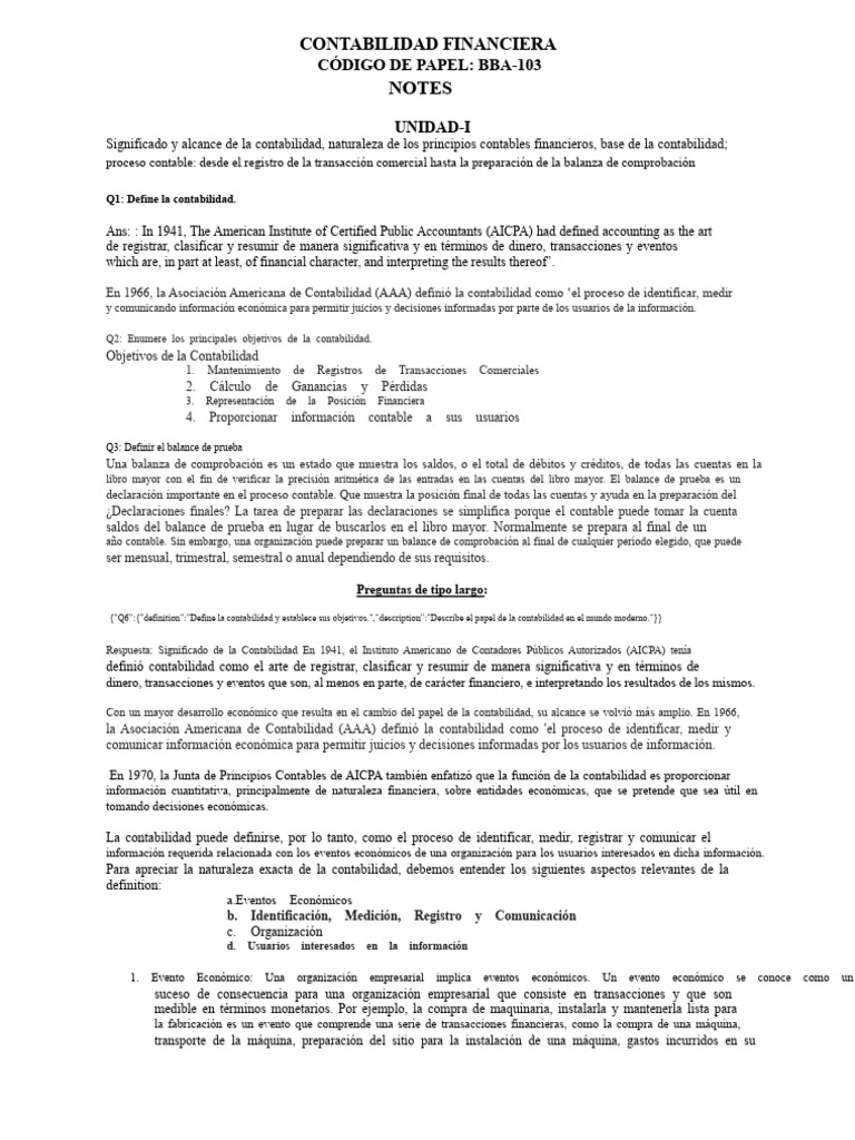 Contabilidad Financiera BBA Primer Semestre | PDF | Contabilidad ...