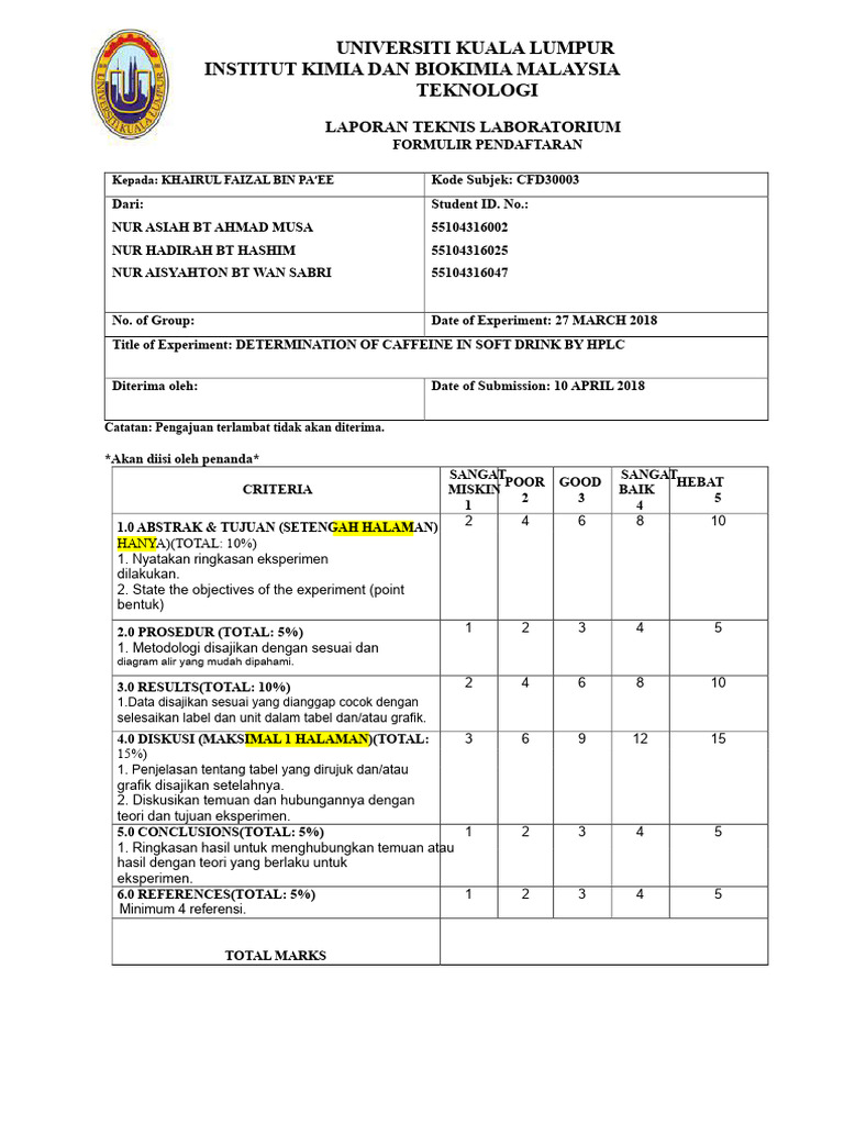 Laporan Laboratorium HPLC Lengkap | PDF
