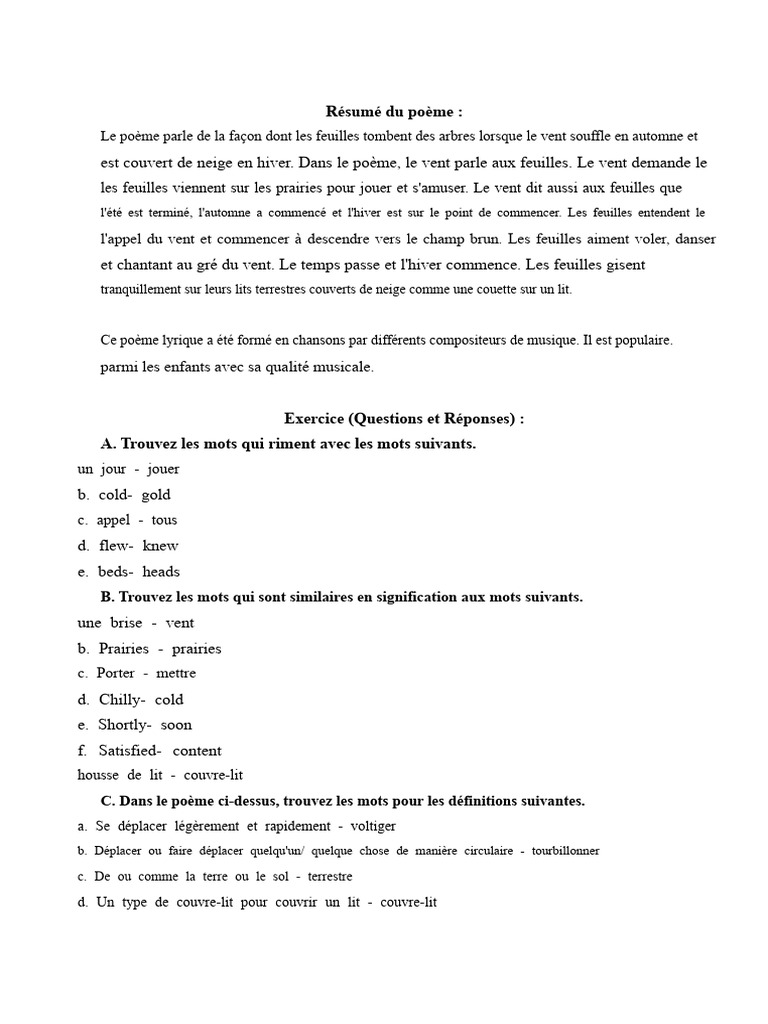 Poème sur les feuilles en automne | PDF
