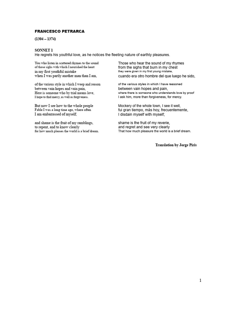 PETRARCH - Selection of Sonnets | PDF