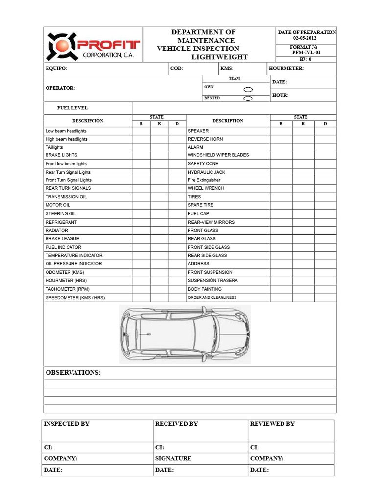 Vehicle Inspection Checklist Formats | PDF | Vehicles | Motor Vehicle