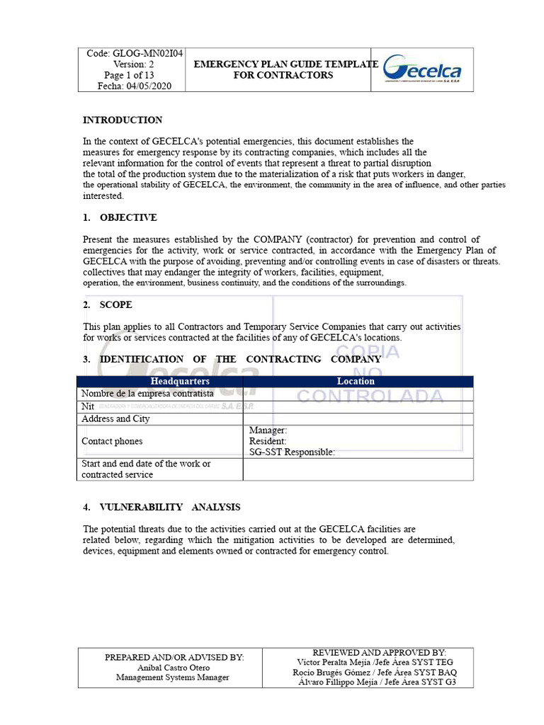 Contractor Emergency Plan Guide | PDF | Emergency | Emergency Management
