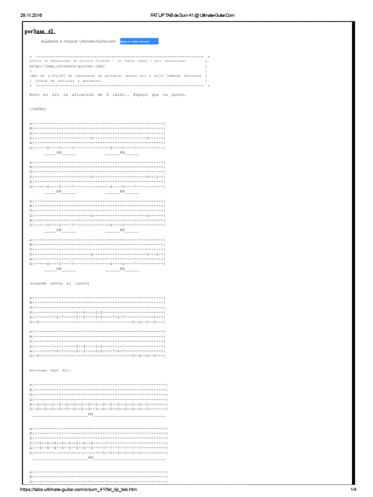 TAB DE FAT LIP de Sum 41 at Ultimate-Guitar | PDF | Guitarras | Musicología