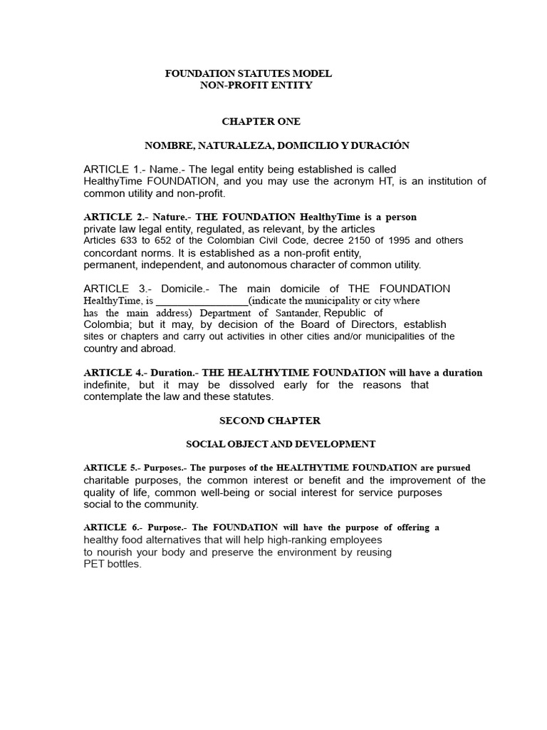 3 11 Model Statutes Foundation | PDF | Board Of Directors | Expense