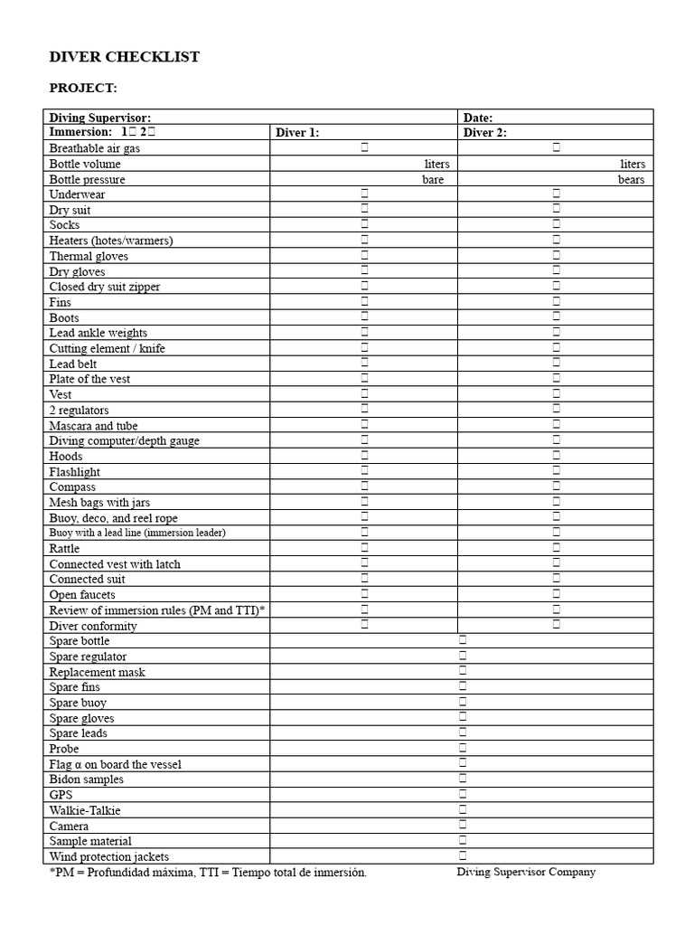 Comprehensive Diver Equipment Checklist | PDF