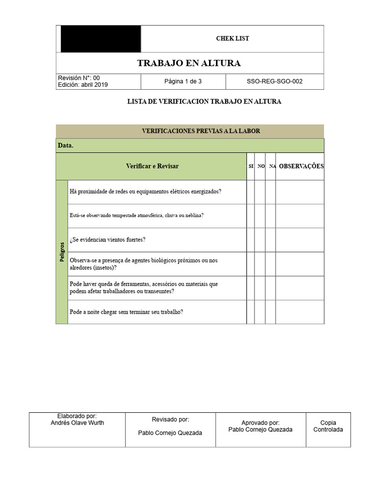 Lista de Verificação Trabalho em Altura | PDF