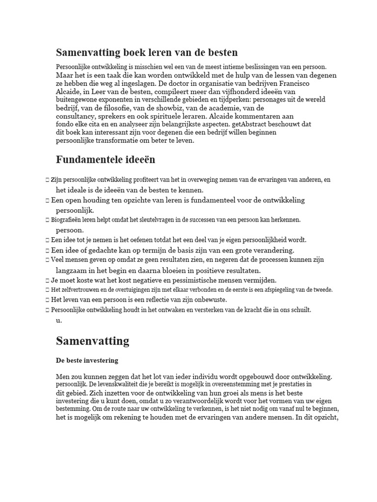 Samenvatting Boek Leren Van de Besten | PDF