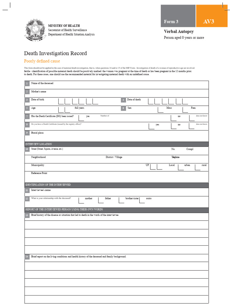 VERBAL AUTOPSY DOCUMENT - Ministry of Health | PDF | Thorax | Abdomen