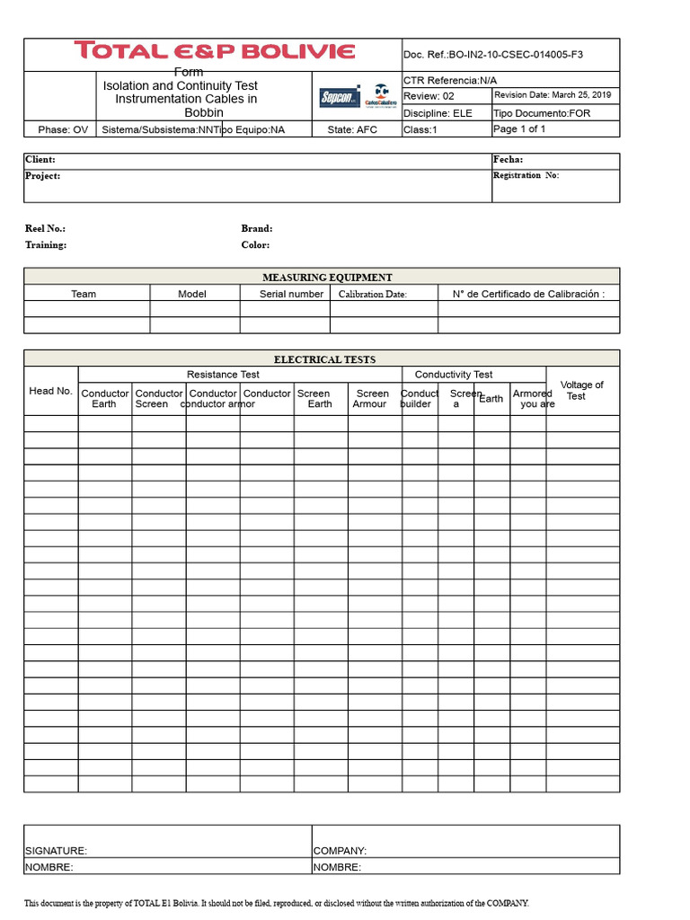 Form Isolation and Continuity Test Instrumentation Cables in Bobbin ...