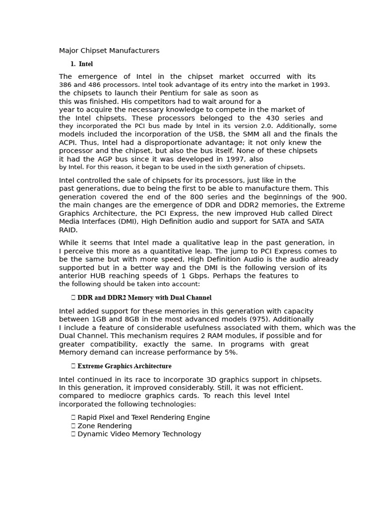 Major Chipset Manufacturers | PDF | Intel | X86 Architecture