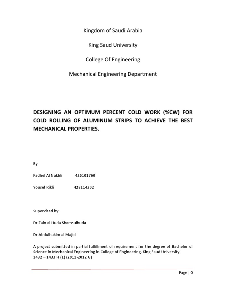Designing An Optimum Percent Cold Work (%CW) For Cold Rolling of ...