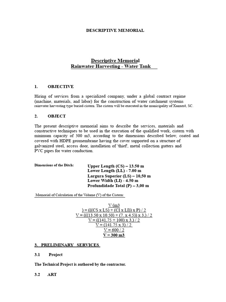 Descriptive Memorial Cistern | PDF | Drainage | Specification ...