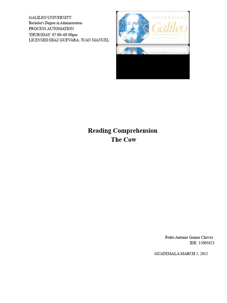 Reading Comprehension The Cow | PDF | Self Esteem