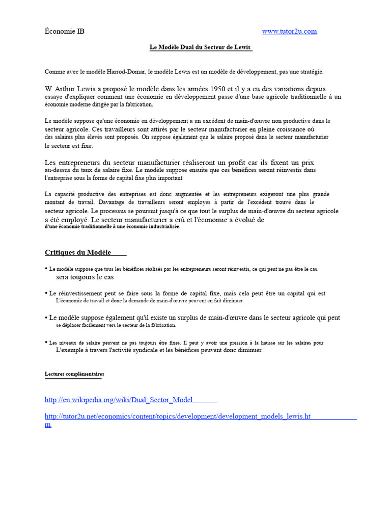 Modèle Dual de Lewis en Économie | PDF | Économie | Salaires