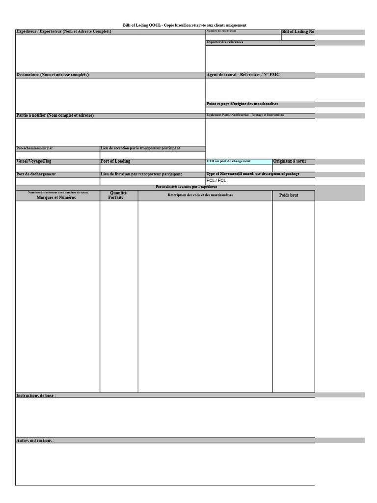 Modèle de Bill of Lading OOCL | PDF