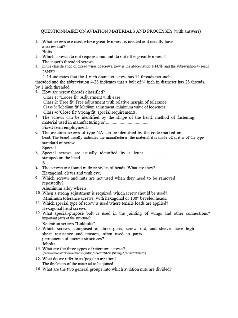 Aviation Materials and Processes Questionnaire | PDF | Corrosion | Rivet